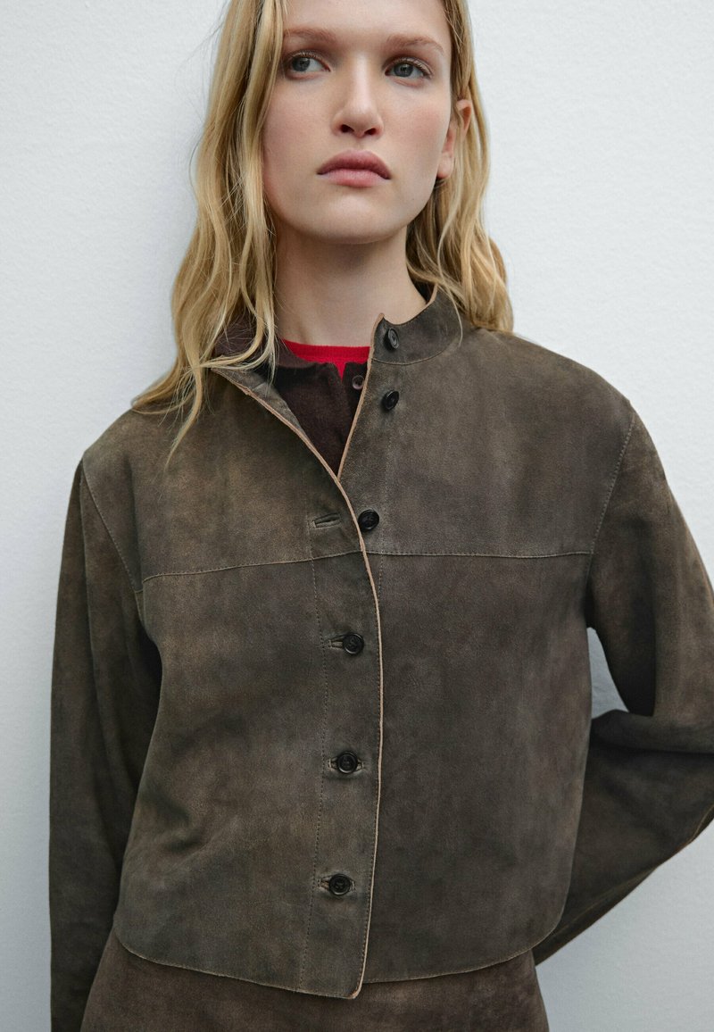 Massimo Dutti Leather jacket - dark brown - Zalando.co.uk