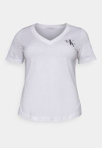 Calvin Klein Jeans Plus PLUS MONOLOGO SLIM V-NECK TEE - T-shirt imprimé - bright white/blanc ...