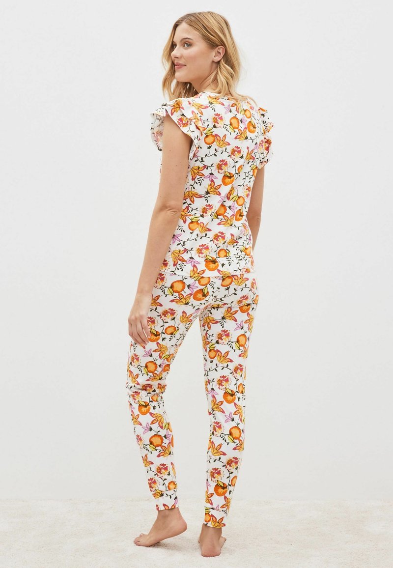 Next COTTON PYJAMAS WITH FRILL SLEEVES - Pyjama - peach floral/orange ...