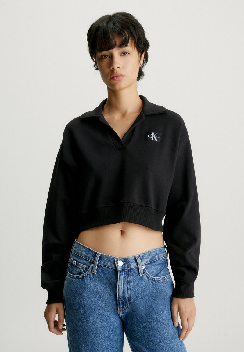 Calvin Klein Jeans Cropped Sweatshirt Ck Black Noir Zalando Fr