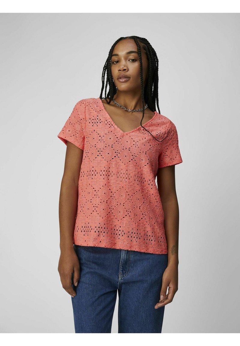 Object FEODORA V-NECK NOOS - Blus - georgia peach/ljusröd - Zalando.se