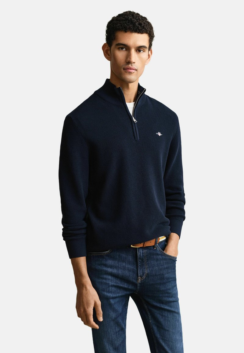 GANT TEXTURED HALF-ZIP - Jumper - evening blue/dark blue - Zalando