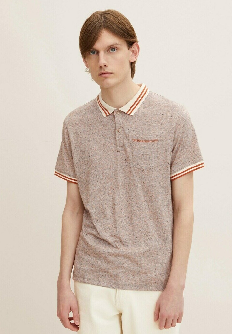TOM TAILOR OPTIK Polo Shirt Beige Brown Inject With Neps beige TOM TAILOR OPTIK Polo Shirt Beige Brown Inject With Neps beige