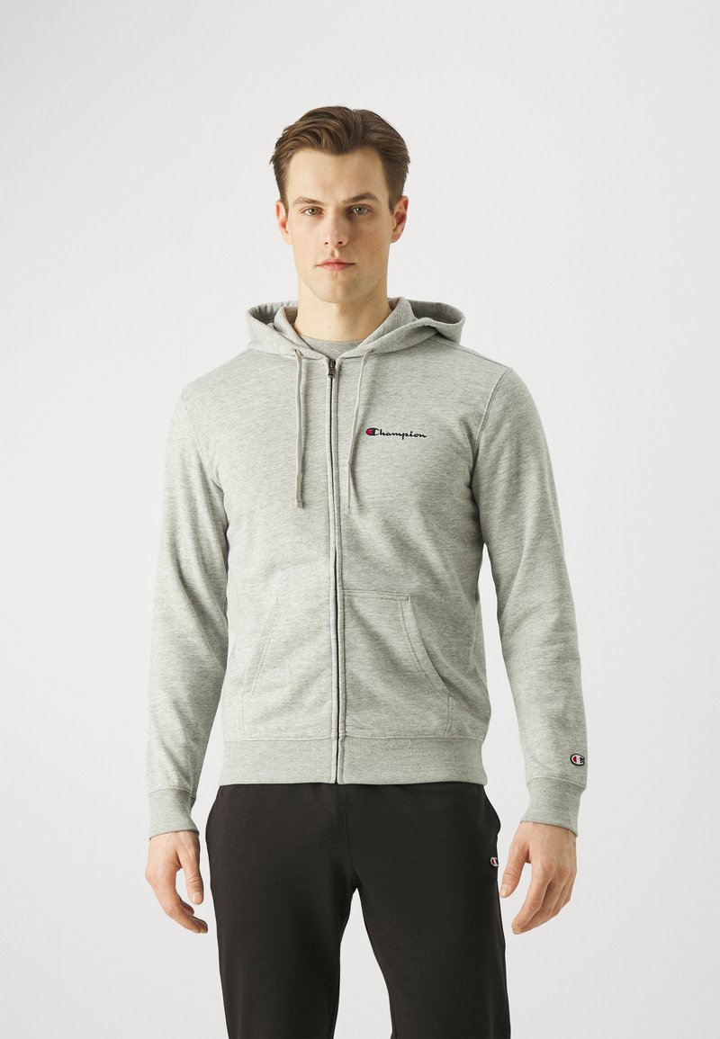 Champion ICONS HOODED FULL ZIP SMALL LOGO - Lukuga pusa - grey melange ...