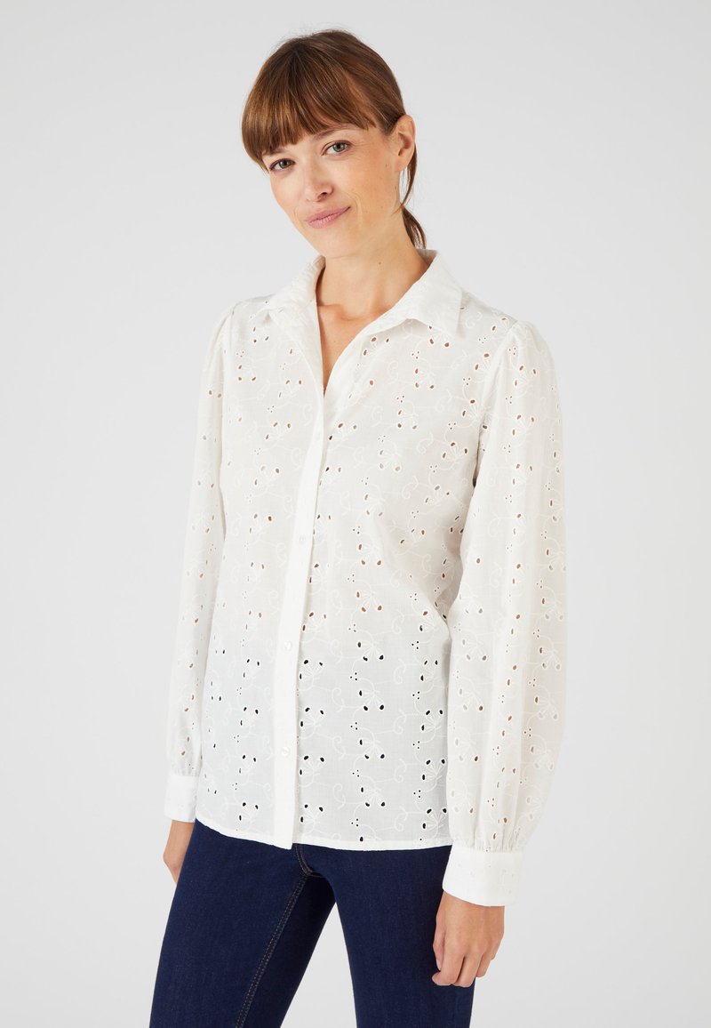 Damart BRODERIE ANGLAISE - Hemdbluse - blanc cassé/weiß - Zalando.at