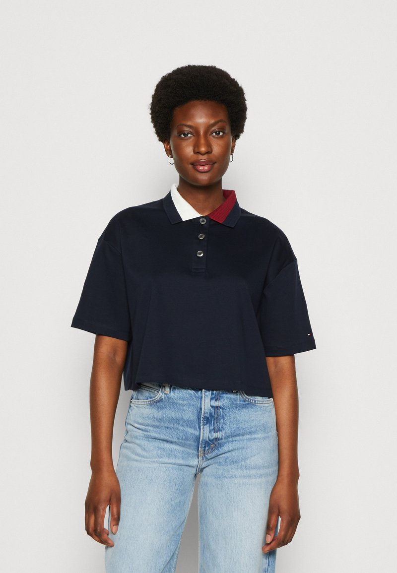 Tommy Hilfiger RLX SPLIT GLOBAL STR CROP - Polo shirt - desert sky/dark ...