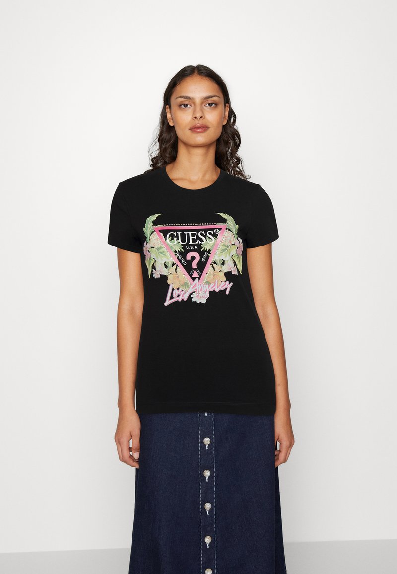 Guess TRIANGLE FLOWERS - T-shirt con stampa - jet black/nero - Zalando.it