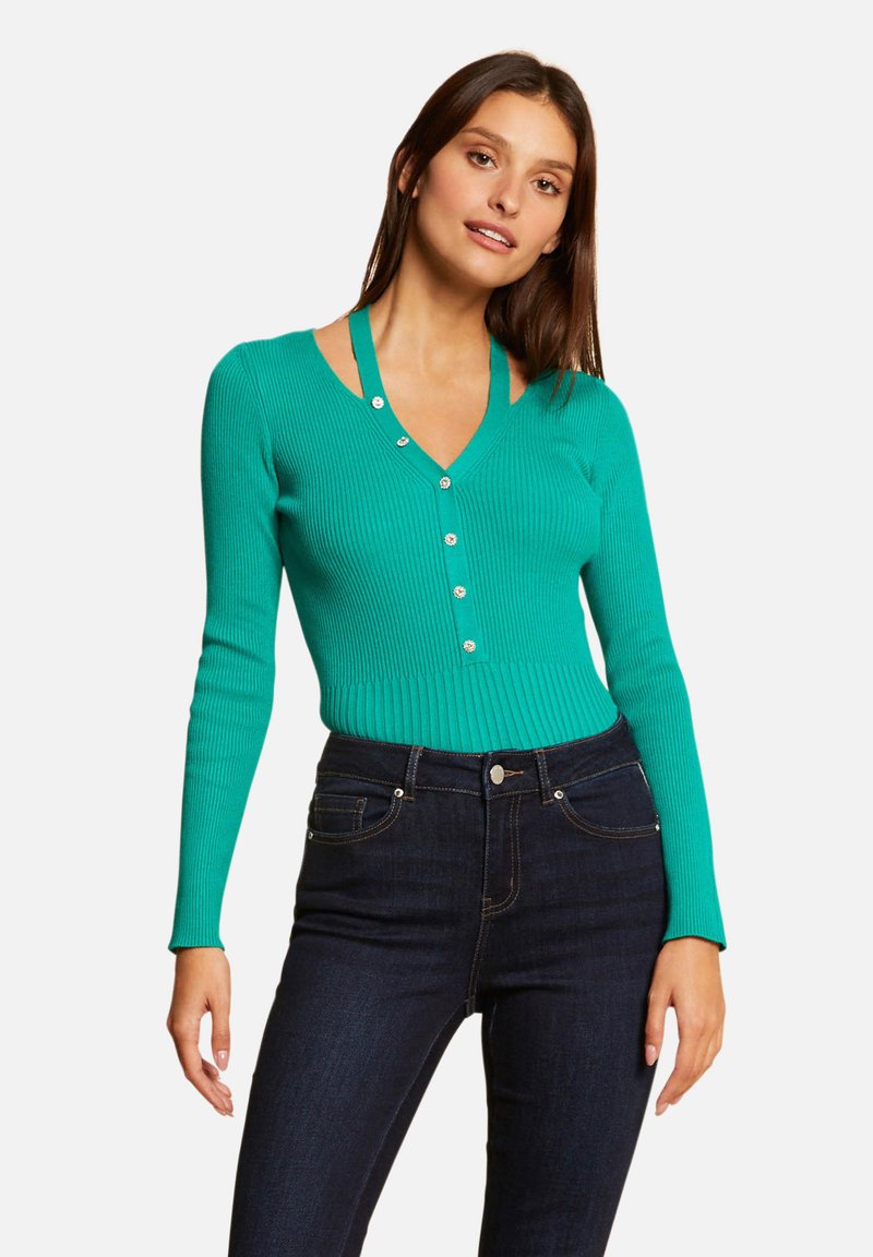 Morgan LONG SLEEVED WITH BUTTONS - Strickpullover - mottled green/grün ...