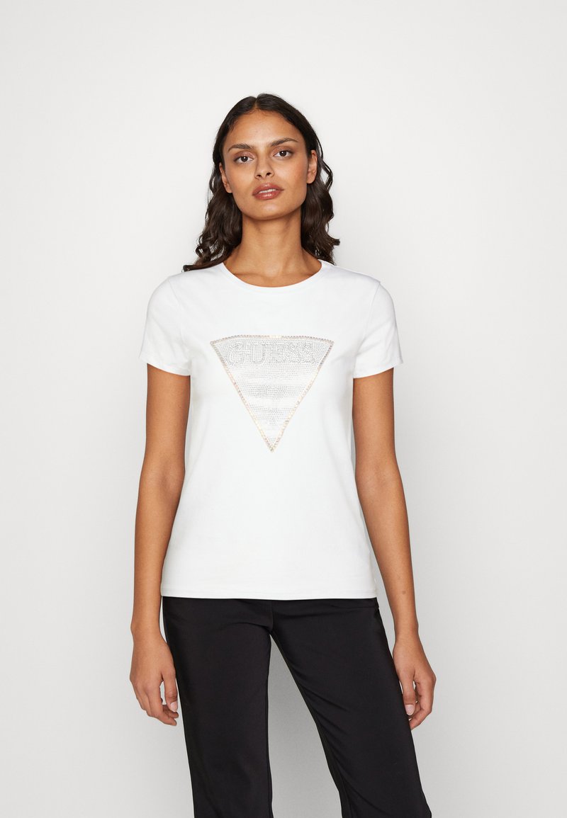 Guess TRIANGLE LOGO - Print T-shirt - pure white/white - Zalando.ie