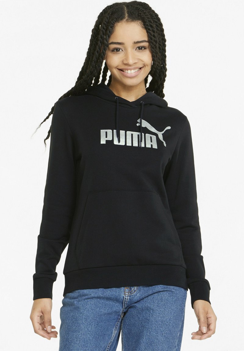Puma ESS+ METALLIC LOGO - Hoodie - black/metallic silver/zwart - Zalando.nl