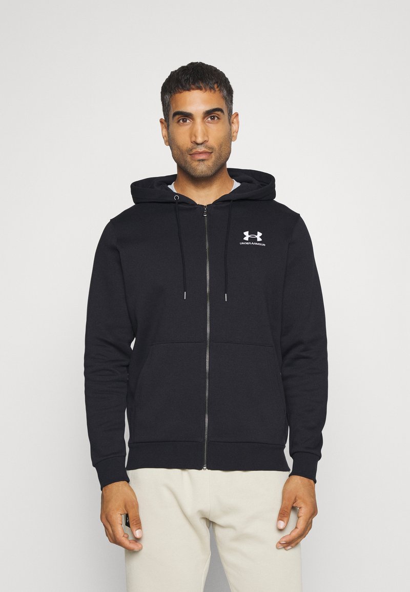 Under Armour ESSENTIAL - Zip-up sweatshirt - black/white/black - Zalando.ie