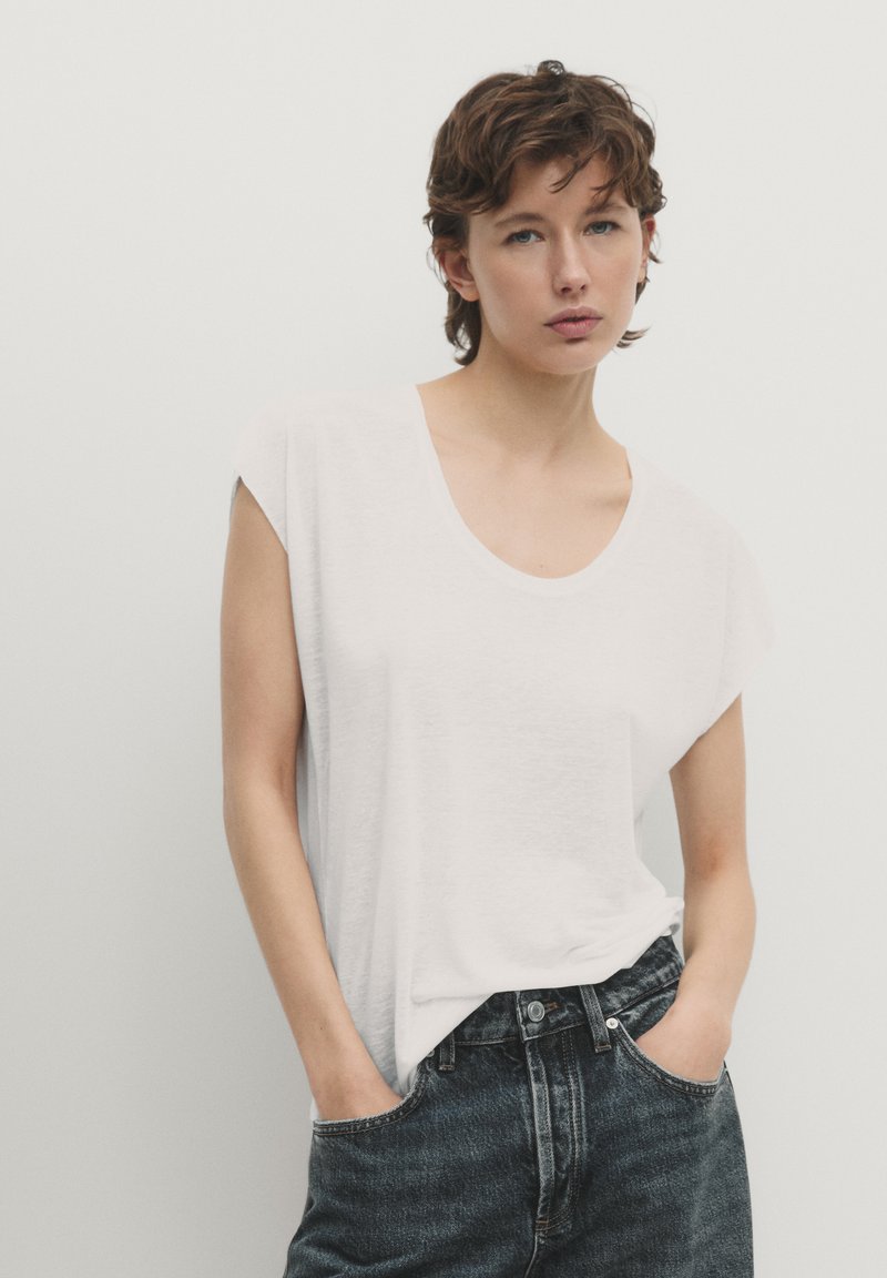 Massimo Dutti SHORT SLEEVE BLEND - T-shirt basic - white/wit - Zalando.nl