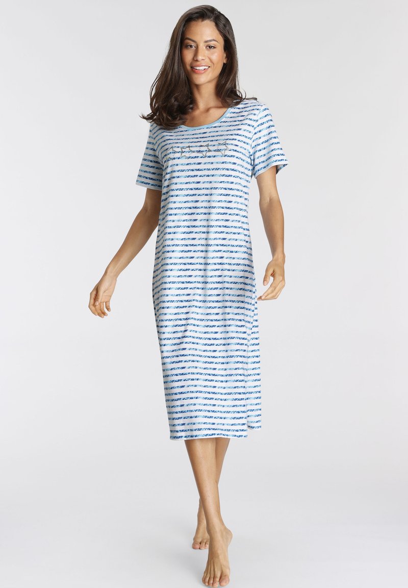 LASCANA Nachthemd - dunkelblau hellblau gestreift/blau - Zalando