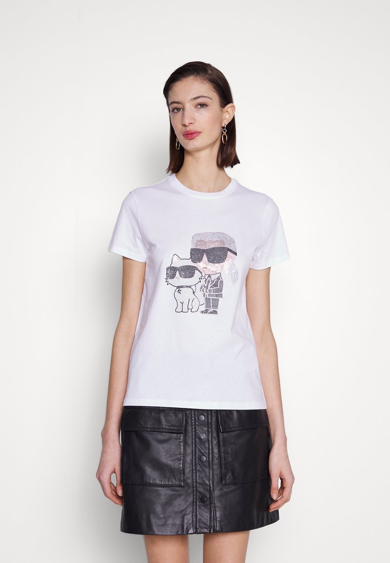 KARL LAGERFELD IKON RHINESTONE - Print T-shirt - white - Zalando.co.uk