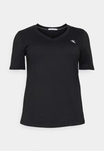 Calvin Klein Jeans Plus PLUS MONOLOGO V NECK TEE - Camiseta básica - black/negro - Zalando.es