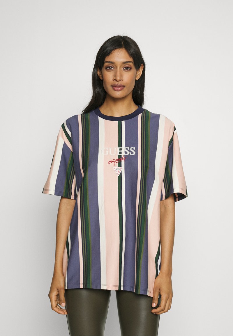 Guess Originals GO STRIPE LOGO TEE - T-Shirt print - sandy shore multi ...
