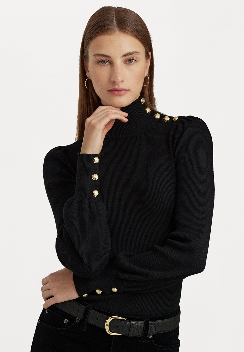 Lauren Ralph Lauren BUTTON TRIM MOCKNECK JUMPER - Maglione - black/nero ...