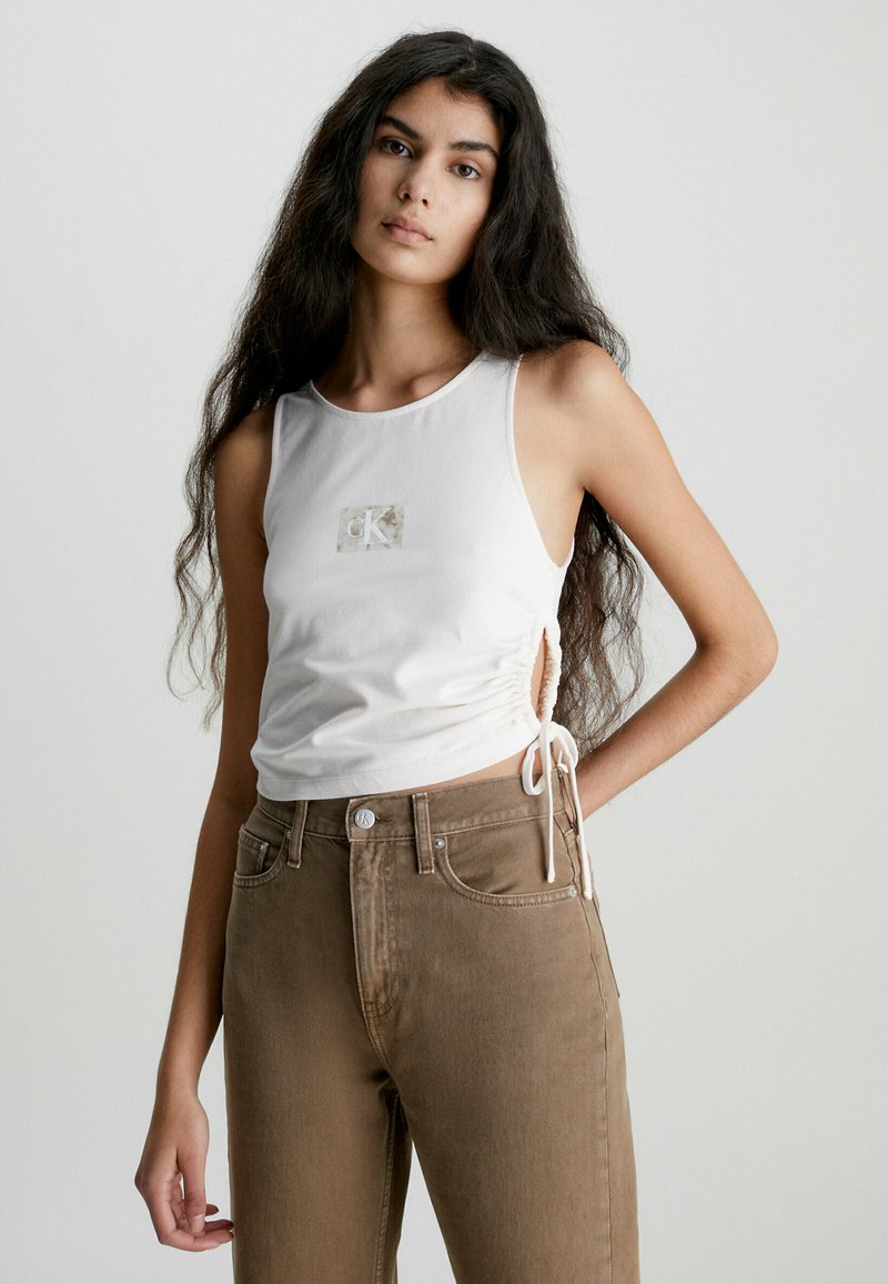 Calvin Klein Jeans RUCHED DRAWSTRING - Top - ancient white/hvid ...