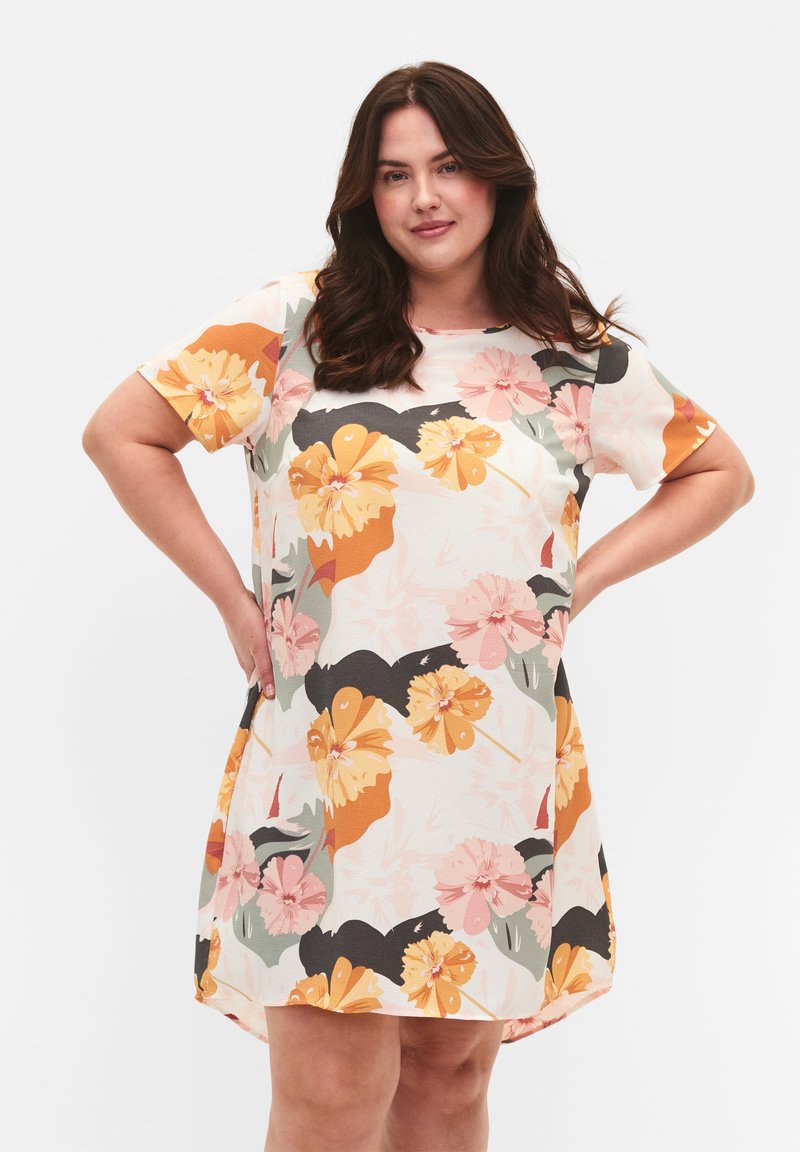 Zizzi WITH SHORT SLEEVES - Day dress - rose big flower/off-white ...