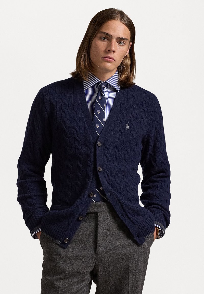 Polo Ralph Lauren CABLE KNIT WOOL CASHMERE CARDIGAN - Cardigan - hunter navy/dark blue - Zalando.ie