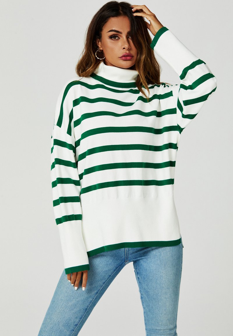 FS Collection STRIPED ROLL NECK - Svetr - green/zelená - Zalando.cz