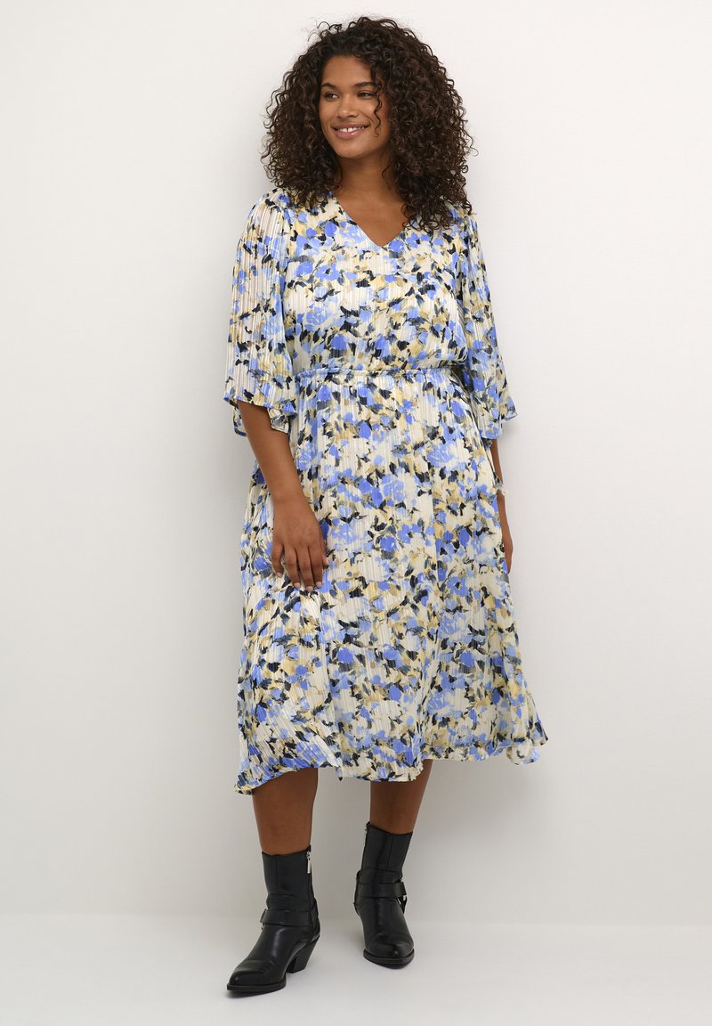Kaffe Curve ELANA - Day dress - blue yellow painted flower/blue ...