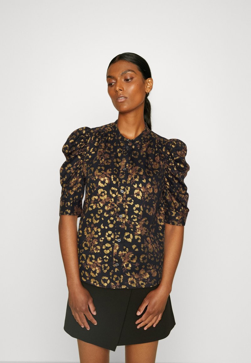 GAP PUFF BLOUSE FOIL - Button-down blouse - gold/black - Zalando.de