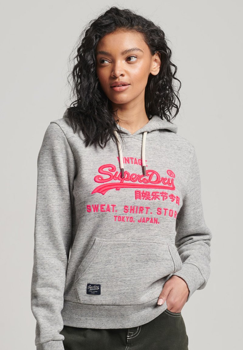 Superdry VINTAGE LOGO - Hoodie - athletic grey marl/grijs gemêleerd ...