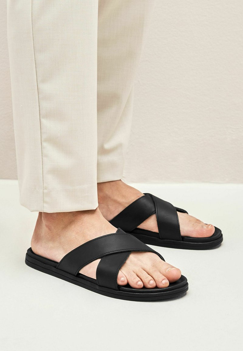 Next LEATHER CROSS STRAP SLIP-ON SANDALS - Mules - black/noir - ZALANDO.FR