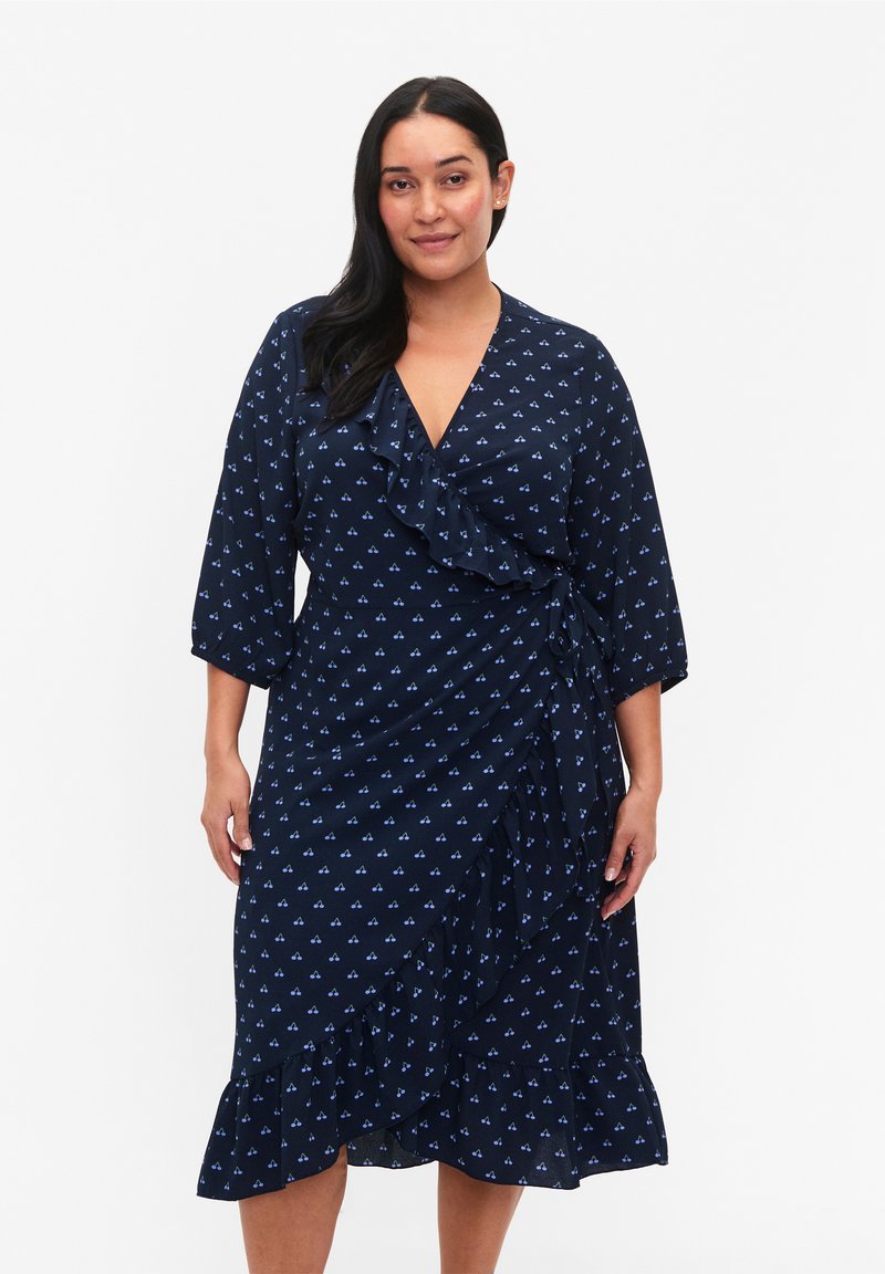 Zizzi WRAP WITH CHERRY PRINT GRS - Day dress - total eclipse aop/dark ...