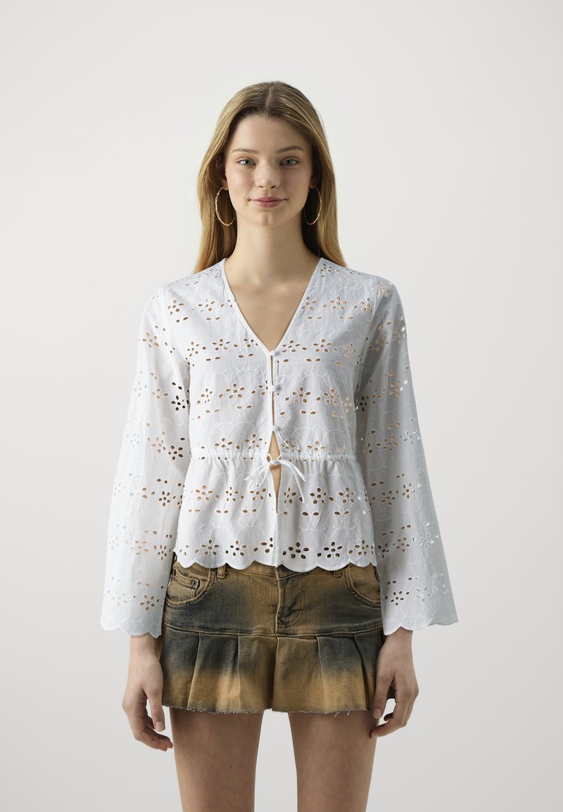 Pieces PCARMORINE LS EMBRODERI TIE - Blouse - cloud dancer/blanc - ZALANDO.FR