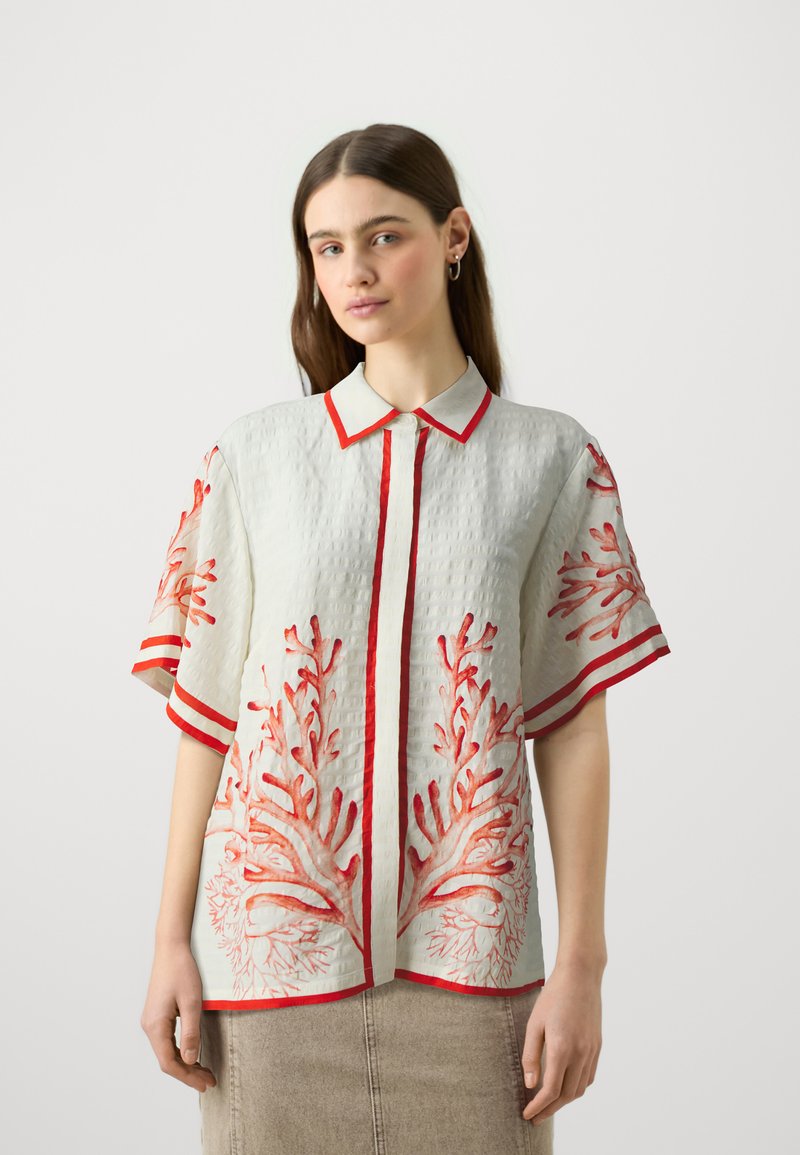 Malina GIA SHORT SLEEVE - Užsagstoma palaidinė - coral red/balta ...