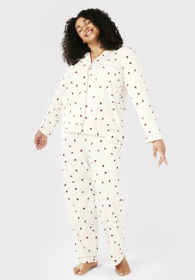 Chelsea Peers SET CURVE CREAM LADYBIRD HEART BUTTON UP LONG - Pyjama ...