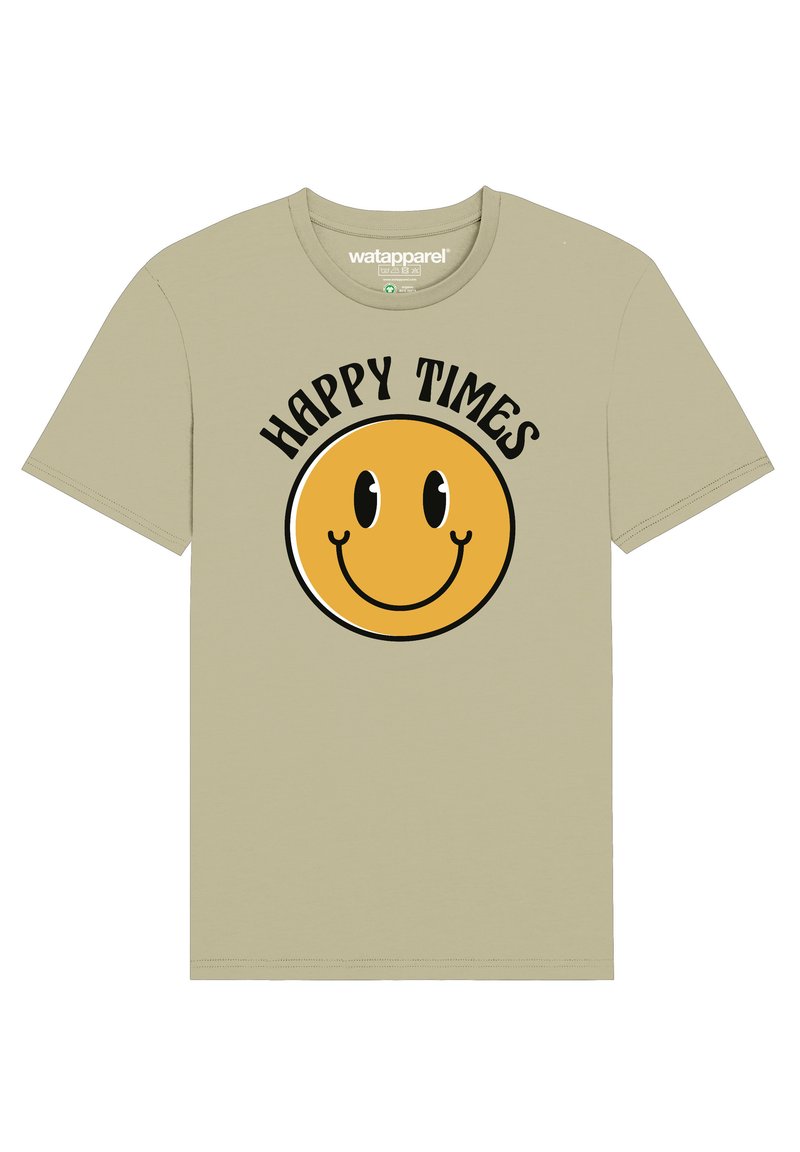 watapparel HAPPY TIMES SMILEY EMOJI - T-shirt print - sage/beige ...