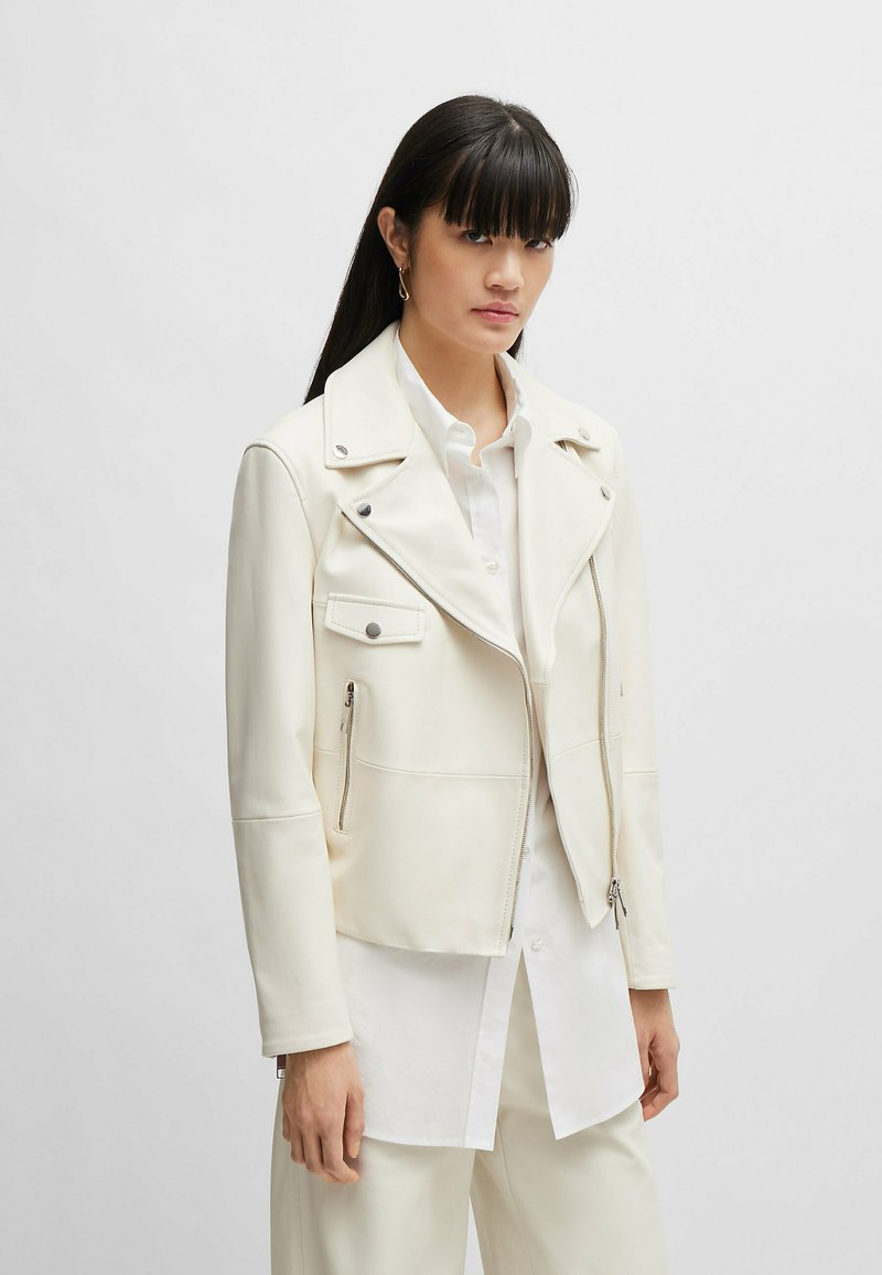 BOSS SAJINA - Leather jacket - natural eighteen/white - Zalando.co.uk