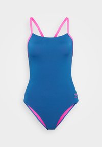Speedo SOLID FLYBACK - Swimsuit - aegean denim/flare pink/pink ...