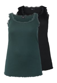 Zizzi 2-PACK WITH TRIM - Top - scarab black/dunkelgrün - Zalando.de