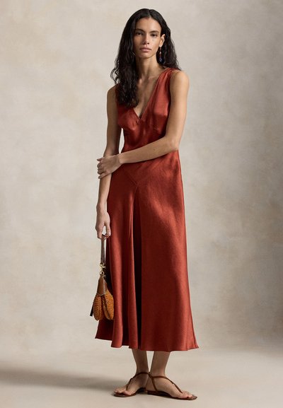 Polo Ralph Lauren SATIN PANELED DRESS - Koktélruha / Partiruha - rust ...