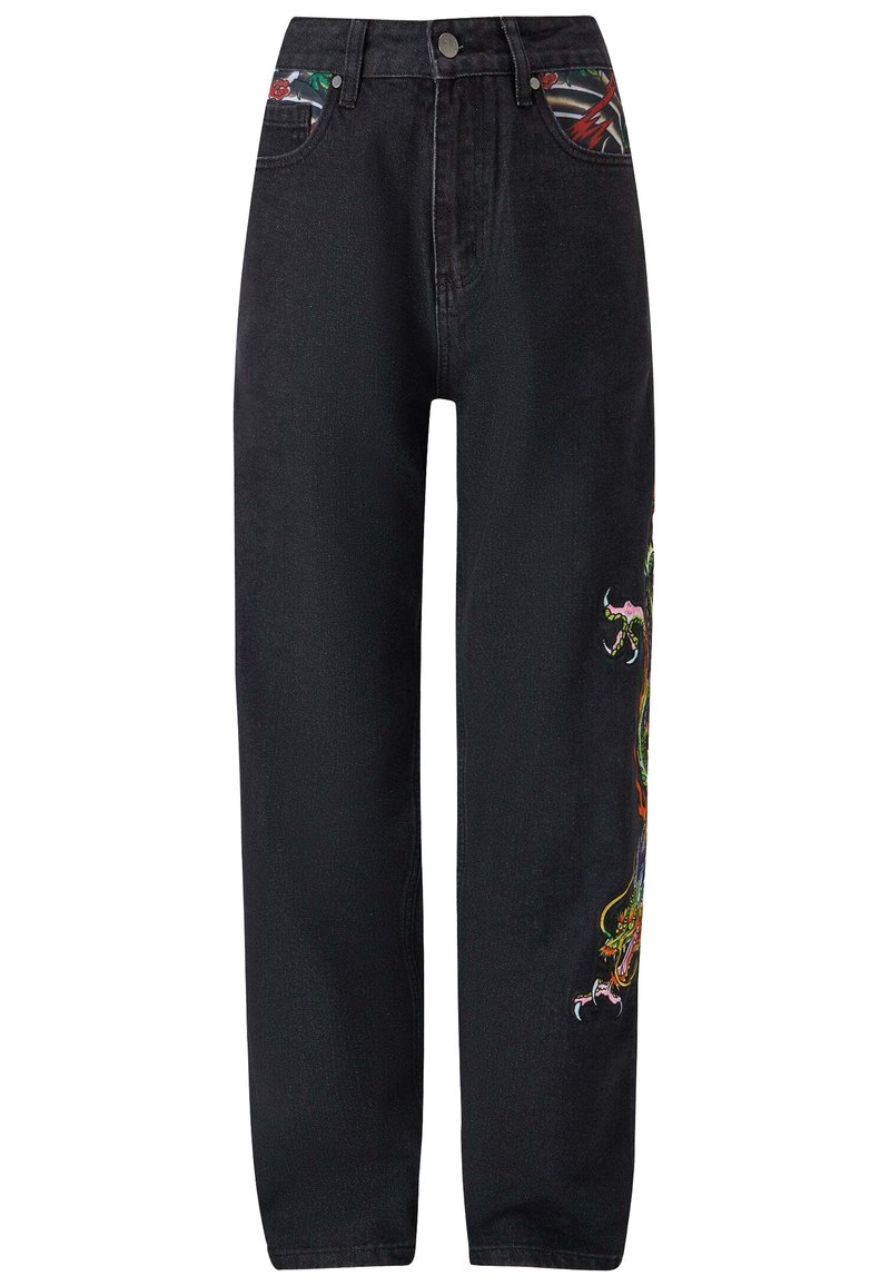 Ed Hardy CRAWLING DRAGON - Relaxed fit jeans - washed black/black ...