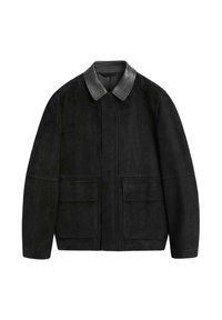 Massimo Dutti SUEDE FINISH WITH POCKET DETAILS - Leather jacket - black ...