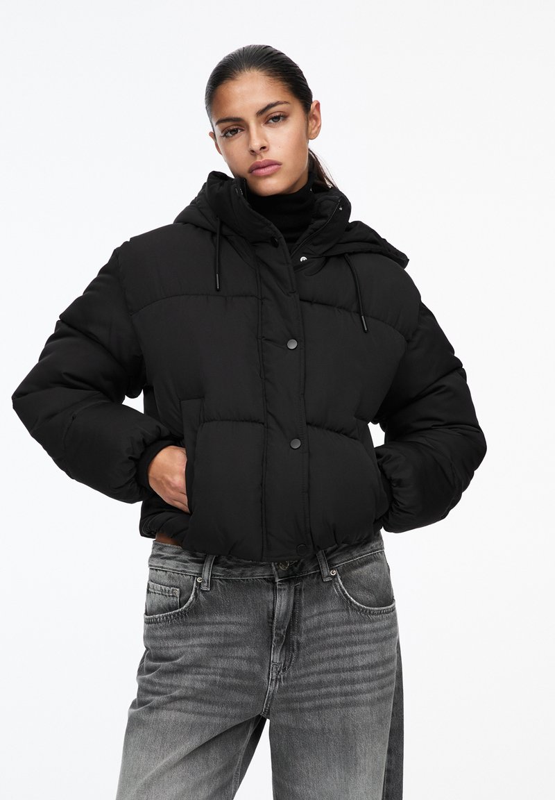PULL&BEAR HOODED - PUFFER - Winterjacke - black/schwarz - Zalando.de