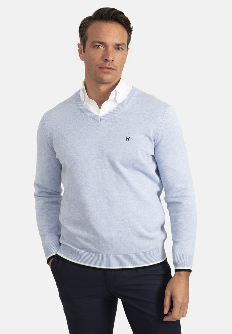 Williot ARM PACTH DETAIL V-NECK - Jumper - baby blue melange/mottled ...