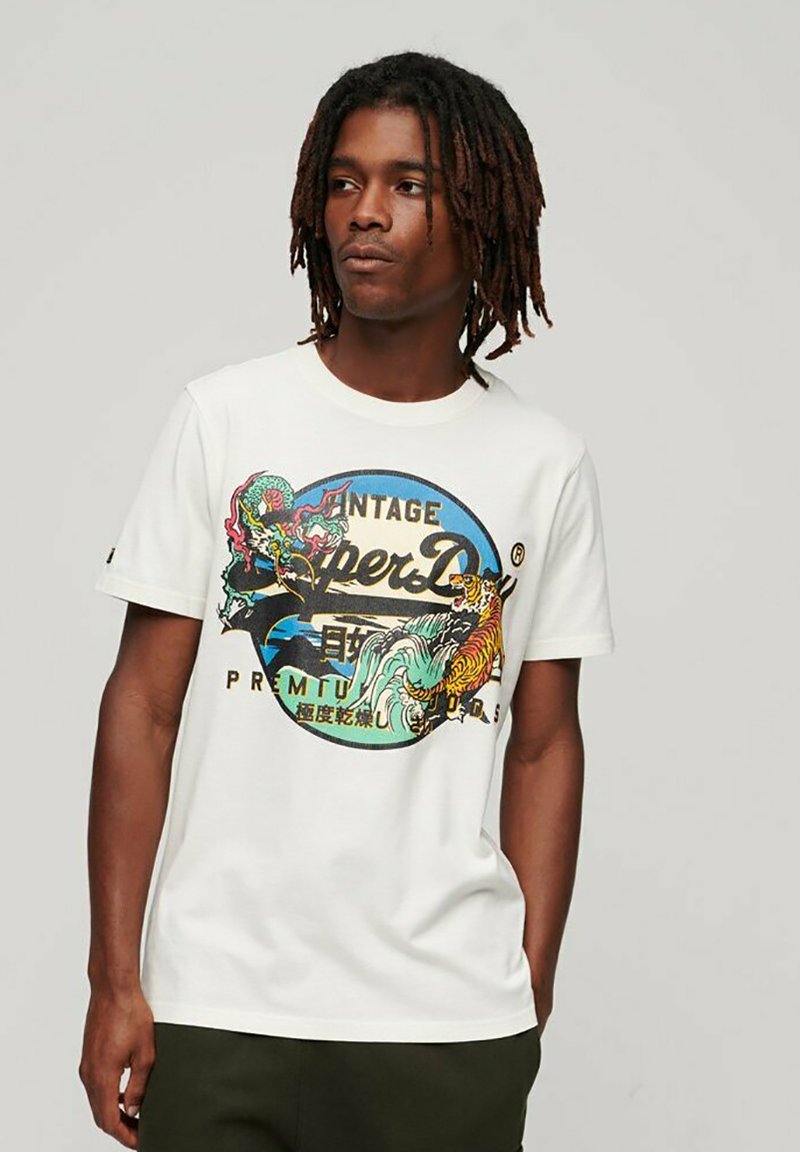 Superdry JAPANESE VINTAGE LOGO GRAPHIC - Print T-shirt - ecru/light ...