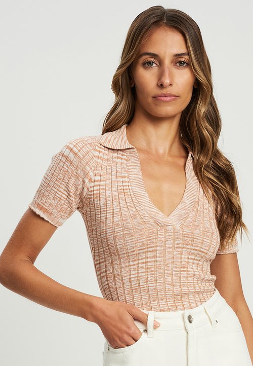 Morgan Short Sleeved With Stripes T Shirt Print White Denim Wit