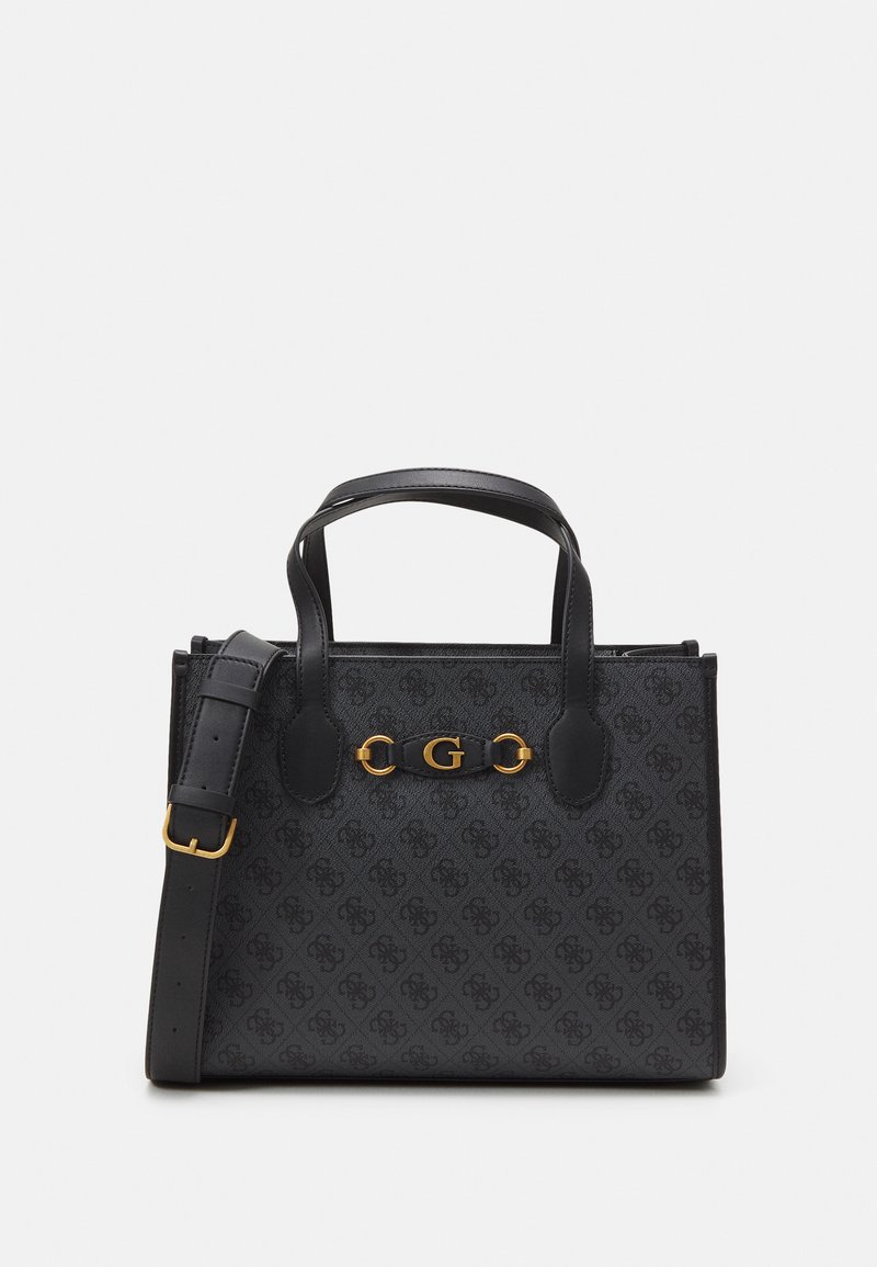 Guess IZZY COMPARTMENT TOTE - Handbag - coal logo/dark grey - Zalando