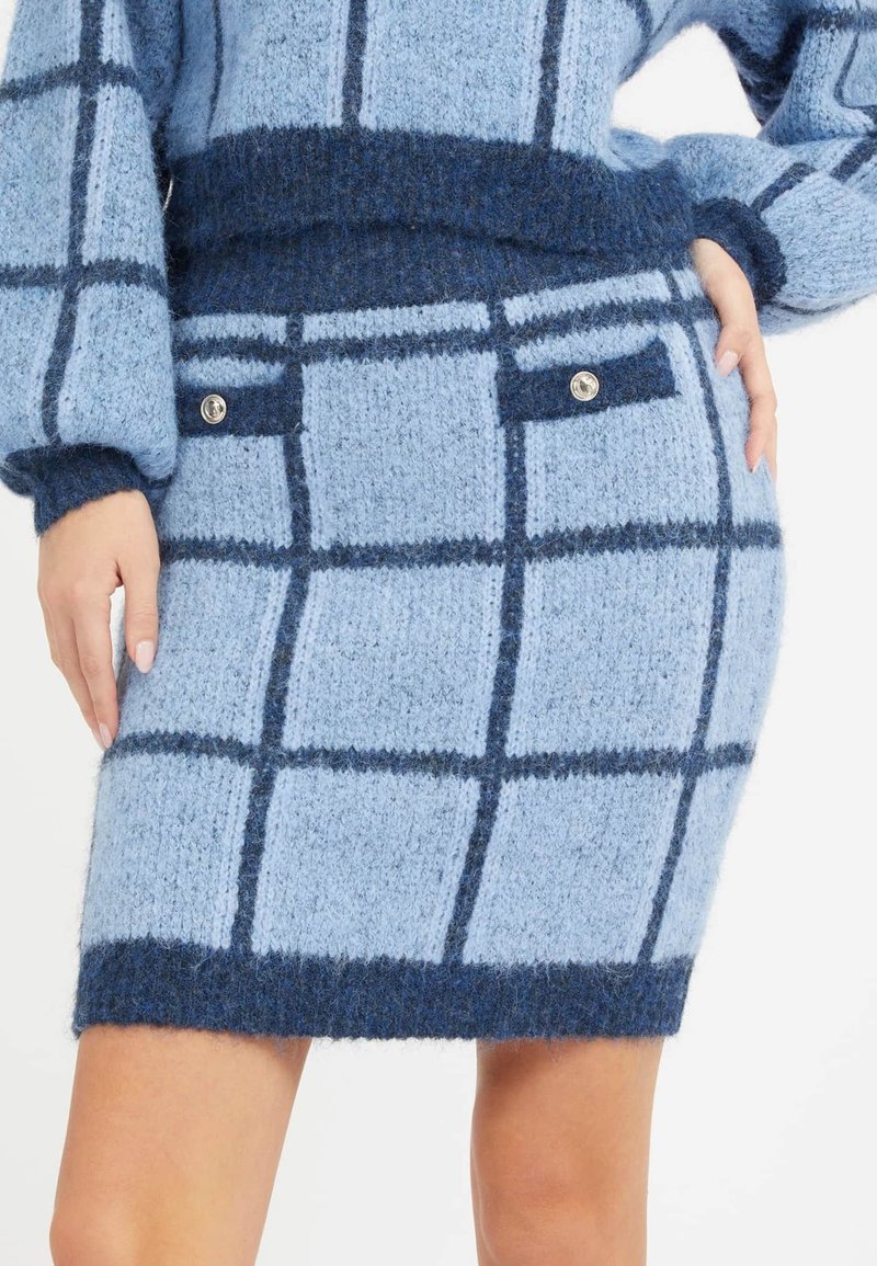 Guess Kurzer Karierter Jupe Crayon Mehrfarbig Grundton Blau Bleu