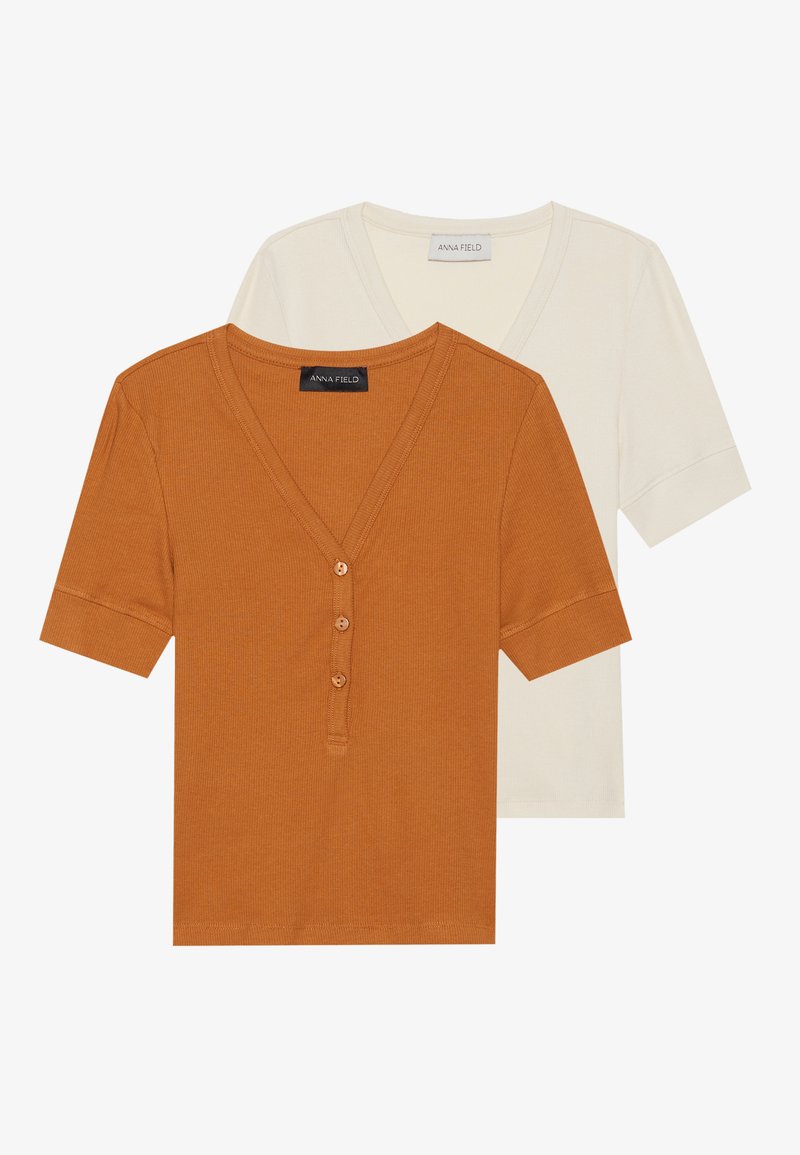 Anna Field 2 PACK - Basic T-shirt - whitecap gray/roasted pecan/sand ...