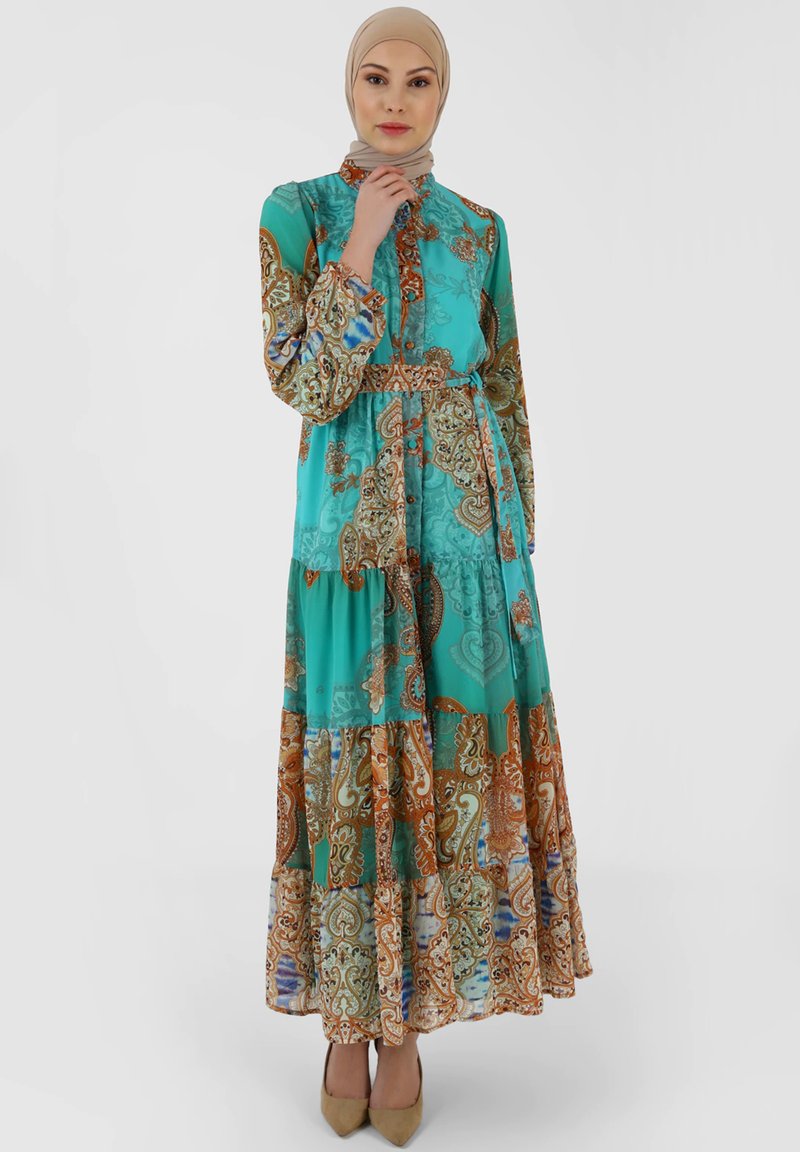 Modanisa SHAWL POINT COLLAR - MODEST - REFKA - Maxi dress - multi ...