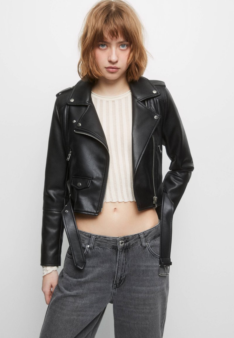 PULL&BEAR WITH SIDE ZIP - Faux leather jacket - black - Zalando.de