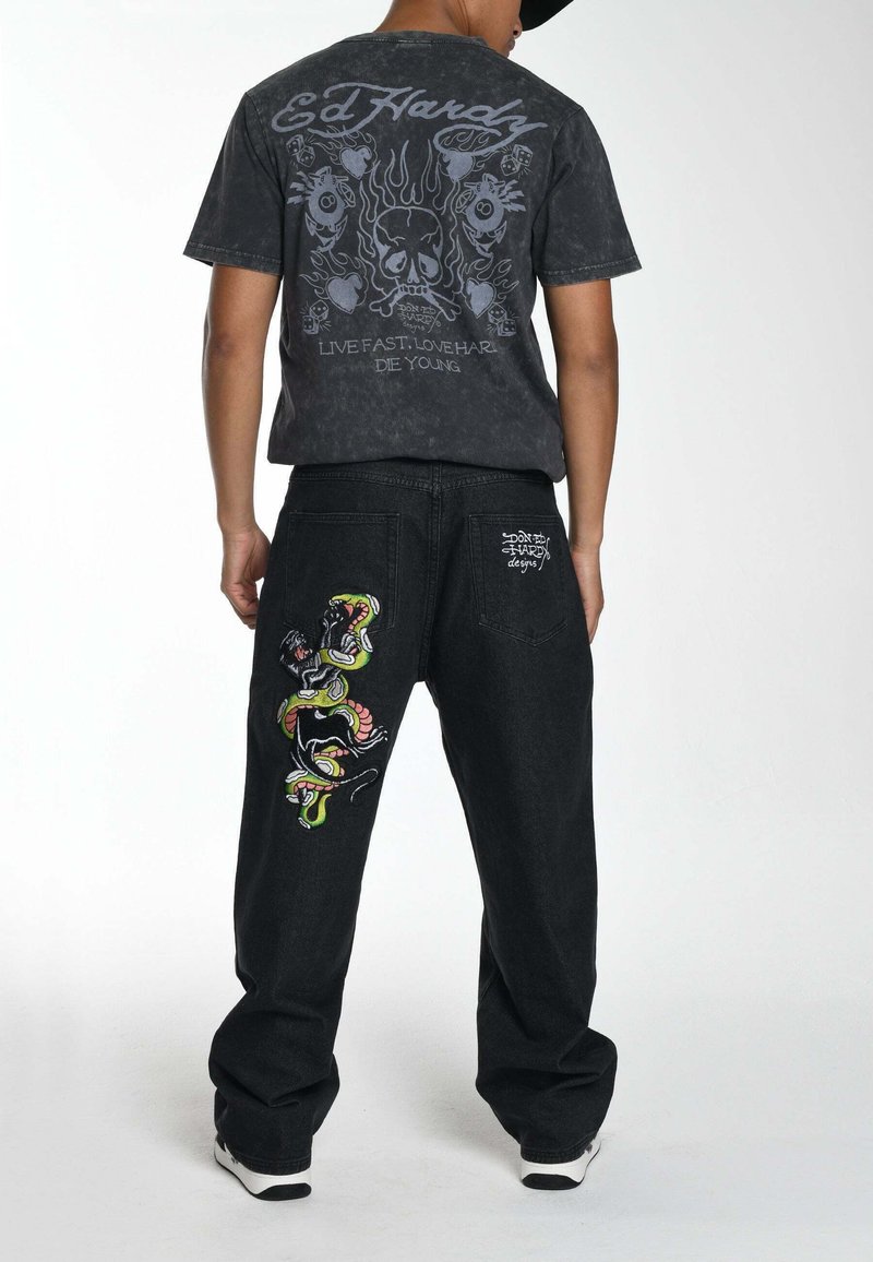 Ed Hardy PANTHER-SLITHER TATTOO GRAPHIC - Jeans Relaxed Fit - black ...